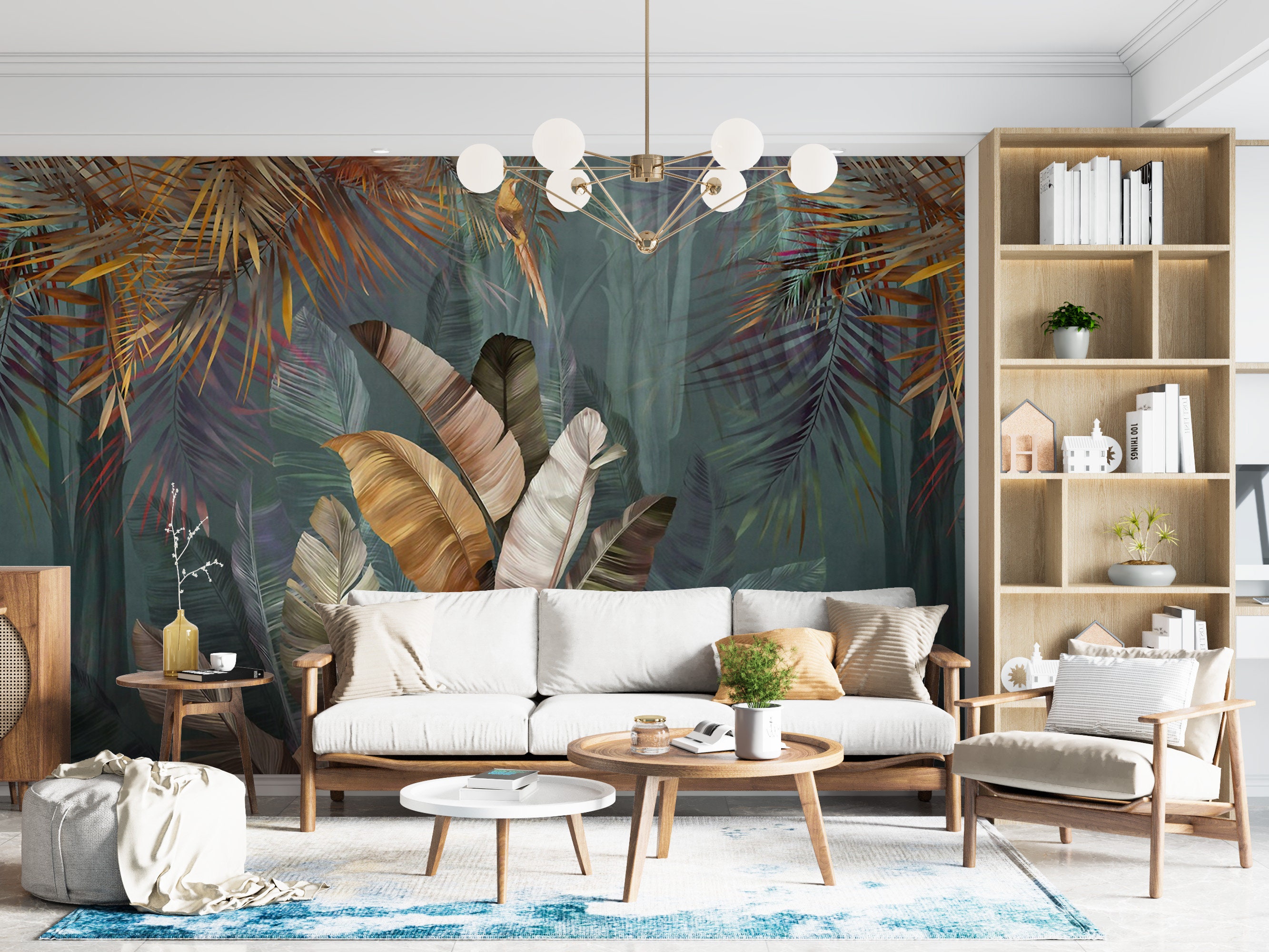 Modern Leaves Wallpaper, Peel Stick Botanical Wall Mural, Fashion Leaf ...