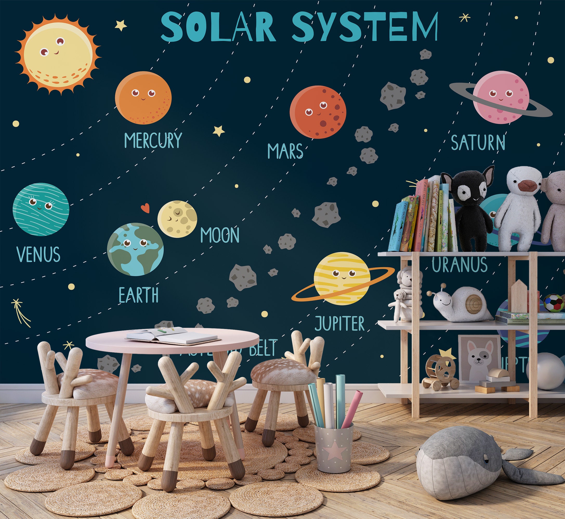 Solar System Peel and Stick Kids Room Wallpaper Cute Planets - Etsy