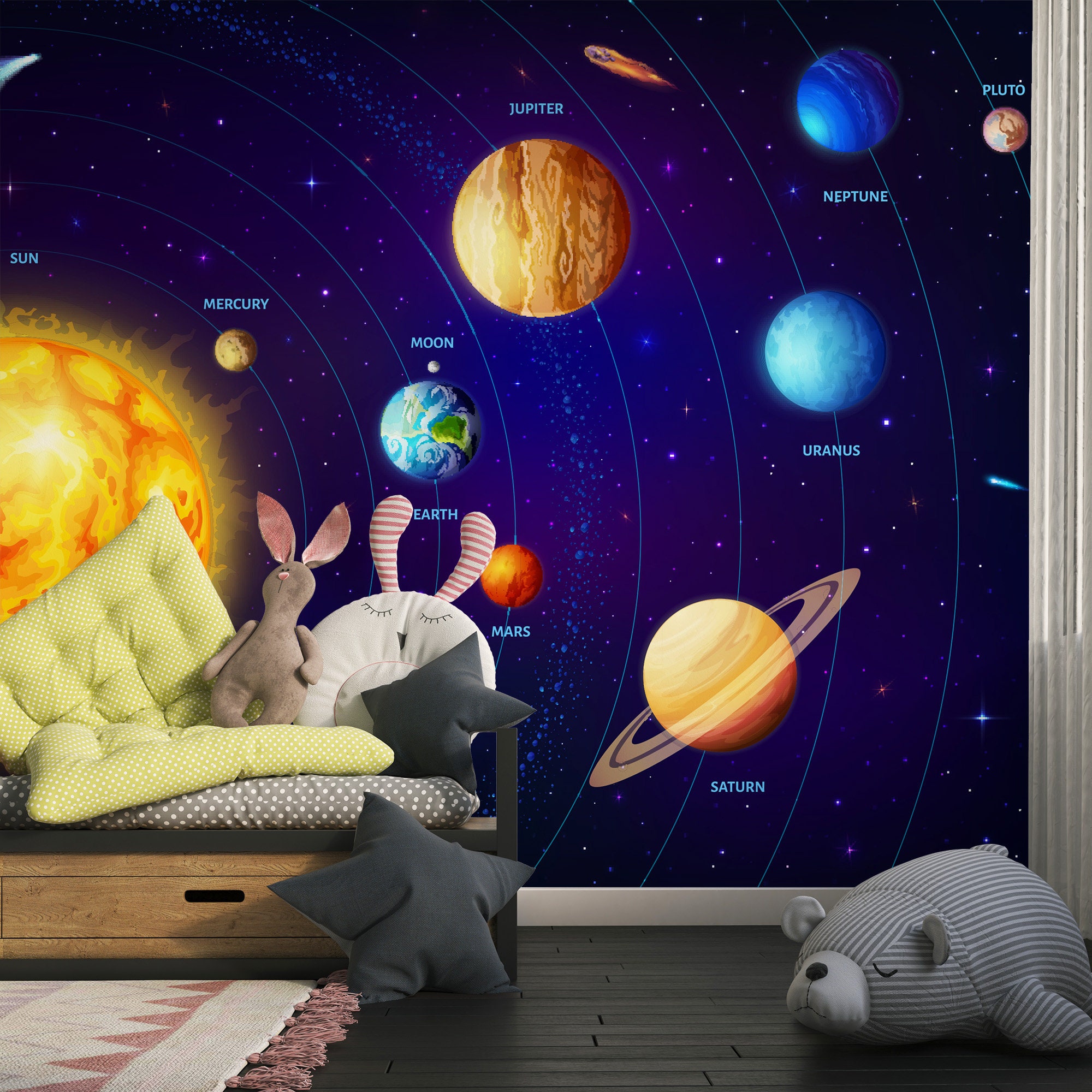 Solar System Wallpaper, Space Wallpaper, Kids Room Wallpaper ...