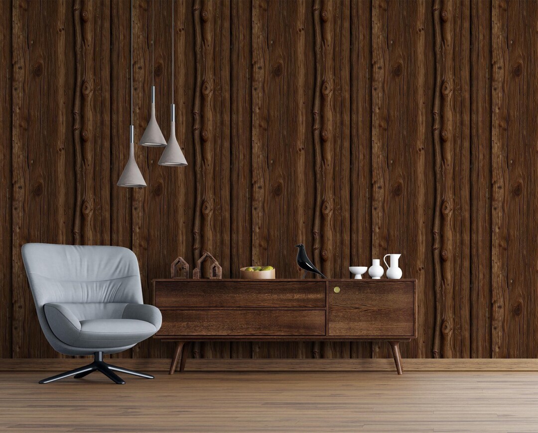 3D Look Wood Pattern Wallpaper Rustic Style Wall Art Vintage Tree ...