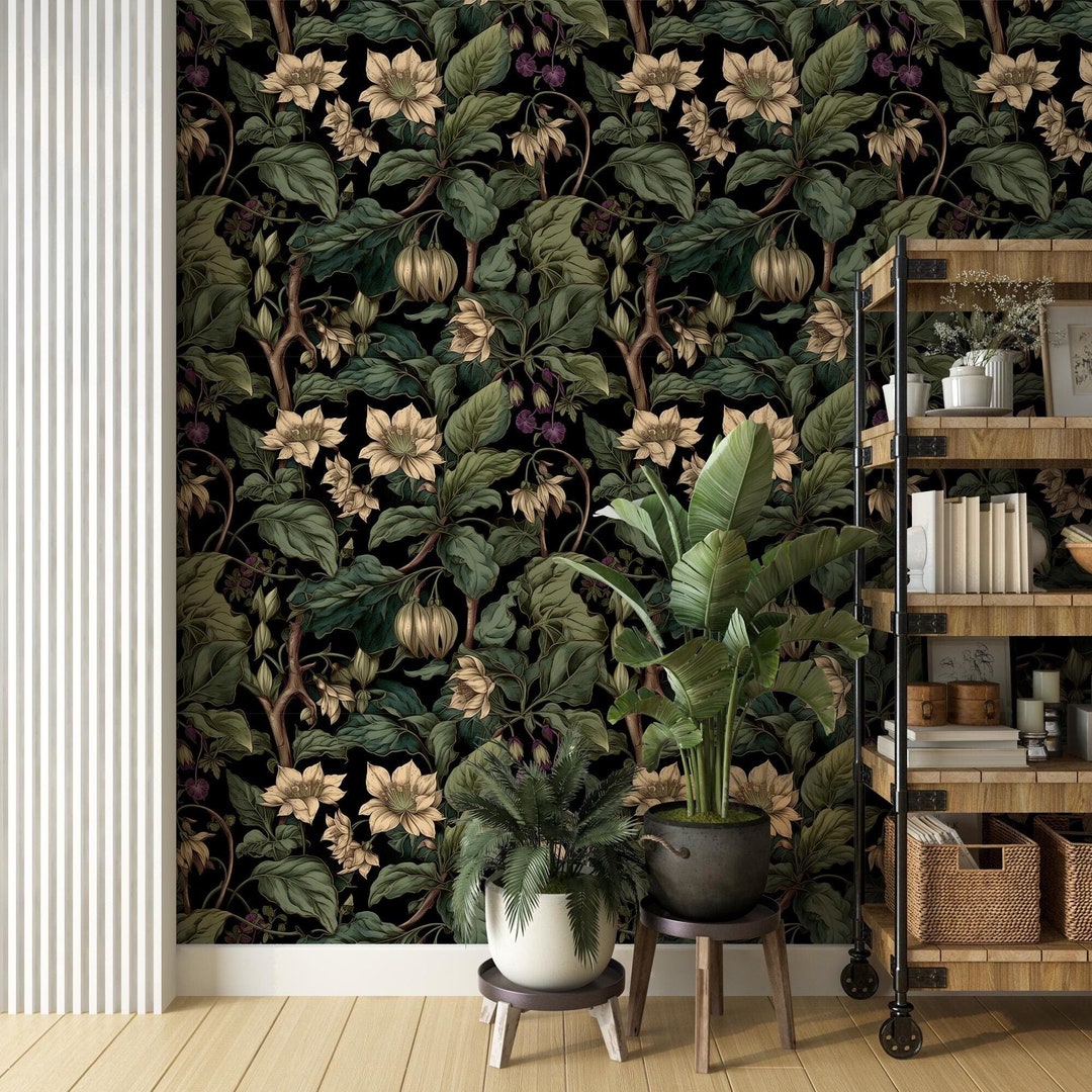Dark Botanical Wallpaper Dark Green Botanical Wallpaper Dark Green ...