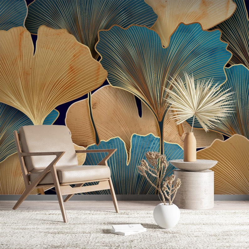 Gold Ginkgo Leaves Wallpaper Peel and Stick Ginkgo Leaves - Etsy Australia