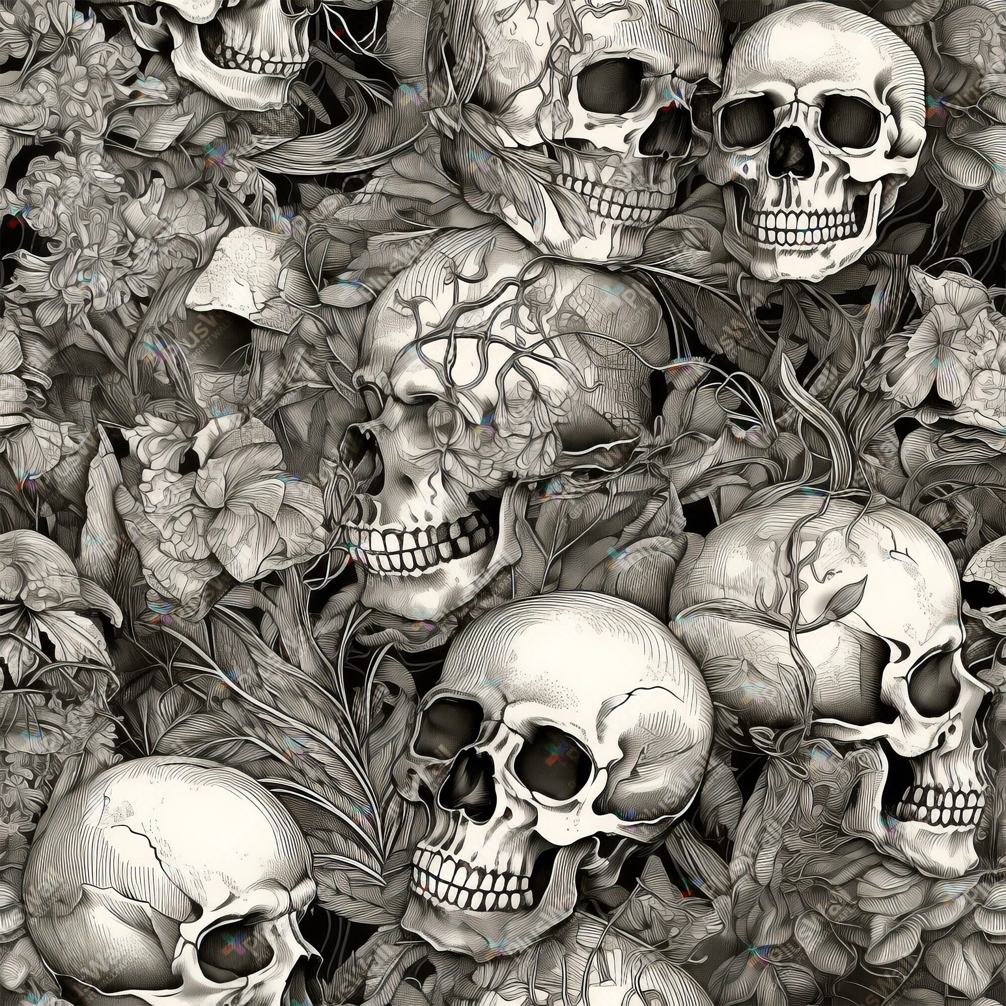 White Skulls, Skeleton, Bones Peel and Stick Wallpaper, Gothic Bedroom ...