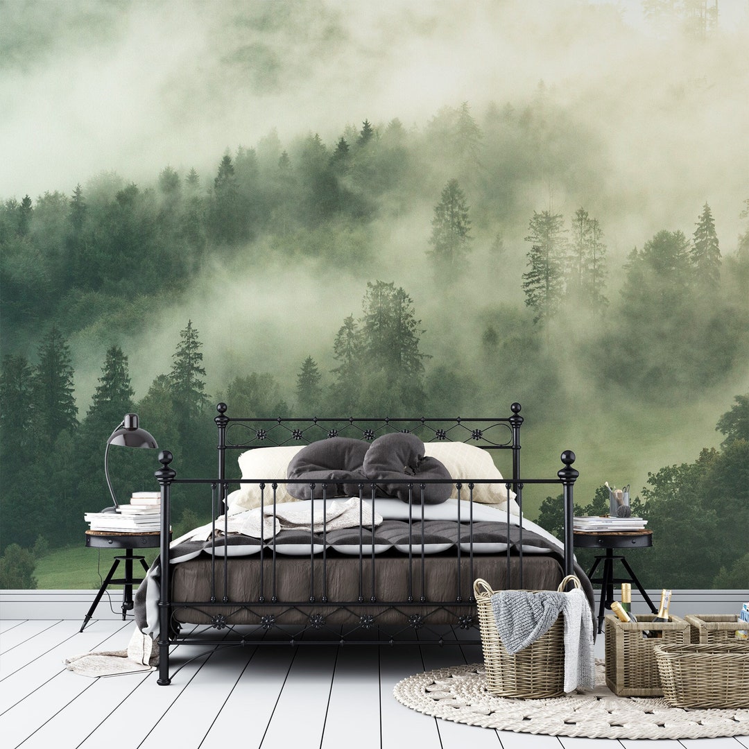 Green Foggy Forest Wallpaper Misty Forest Art Foggy Tree Wallpaper ...