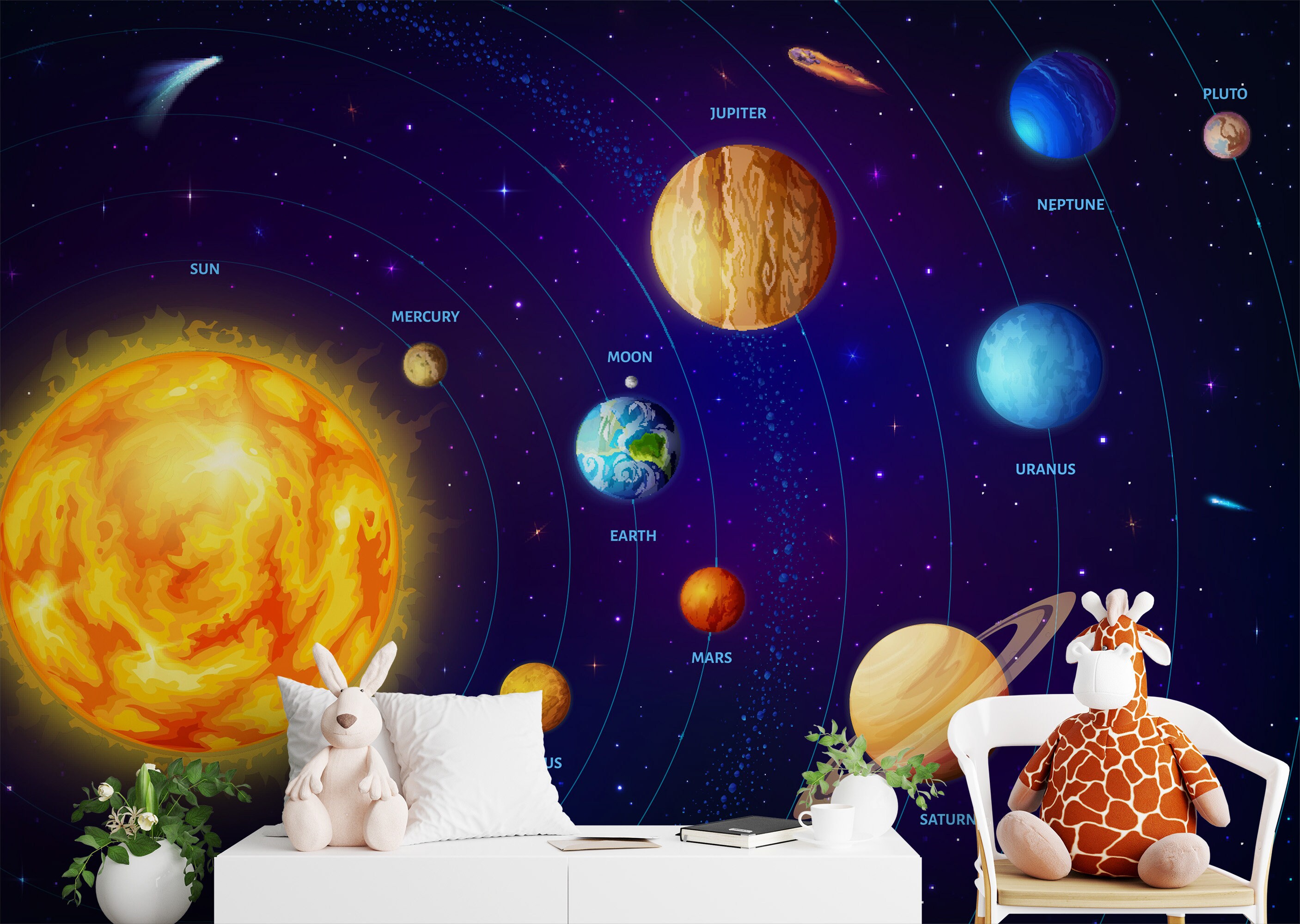 Solar System Wallpaper, Space Wallpaper, Kids Room Wallpaper ...