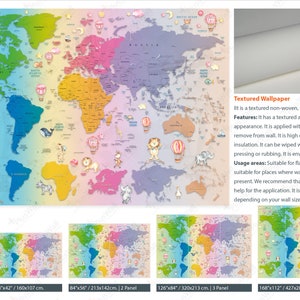 Kids Map Wallpaper, Peel and Stick Cute World Map Wallpaper, Wall Cover ...