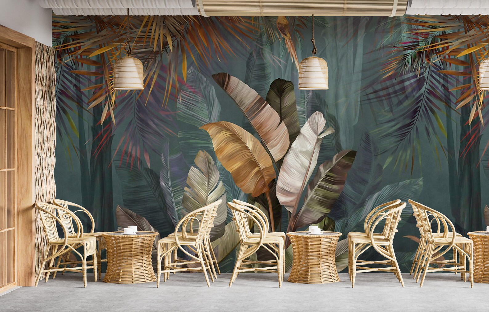 Modern Leaves Wallpaper, Peel Stick Botanical Wall Mural, Fashion Leaf ...