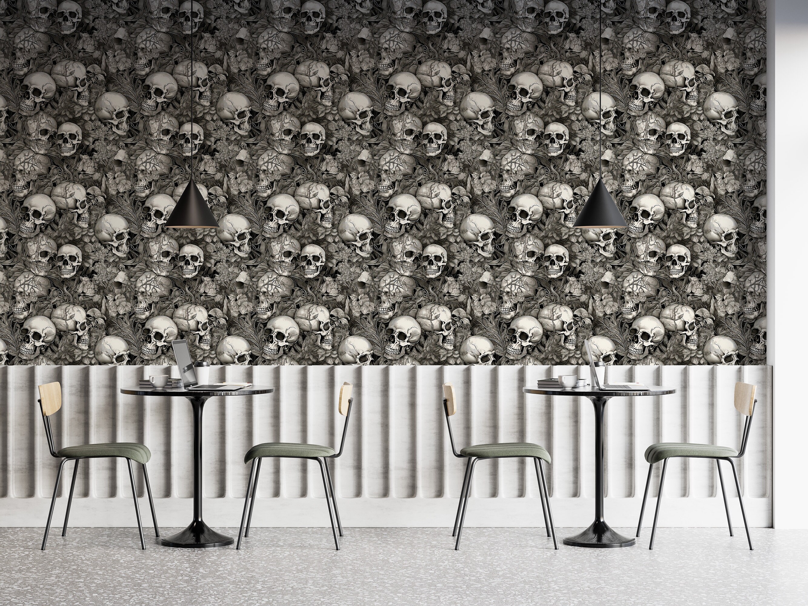 White Skulls, Skeleton, Bones Peel and Stick Wallpaper, Gothic Bedroom ...