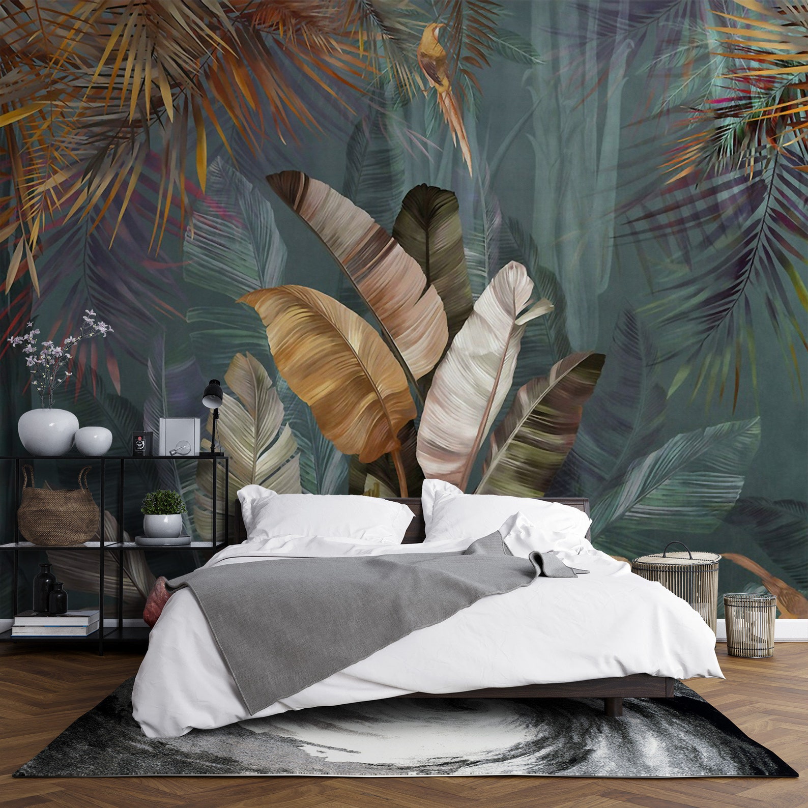 Modern Leaves Wallpaper, Peel Stick Botanical Wall Mural, Fashion Leaf ...