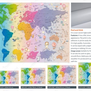 Kids Map Wallpaper, Peel and Stick Cute World Map Wallpaper, Wall Cover ...