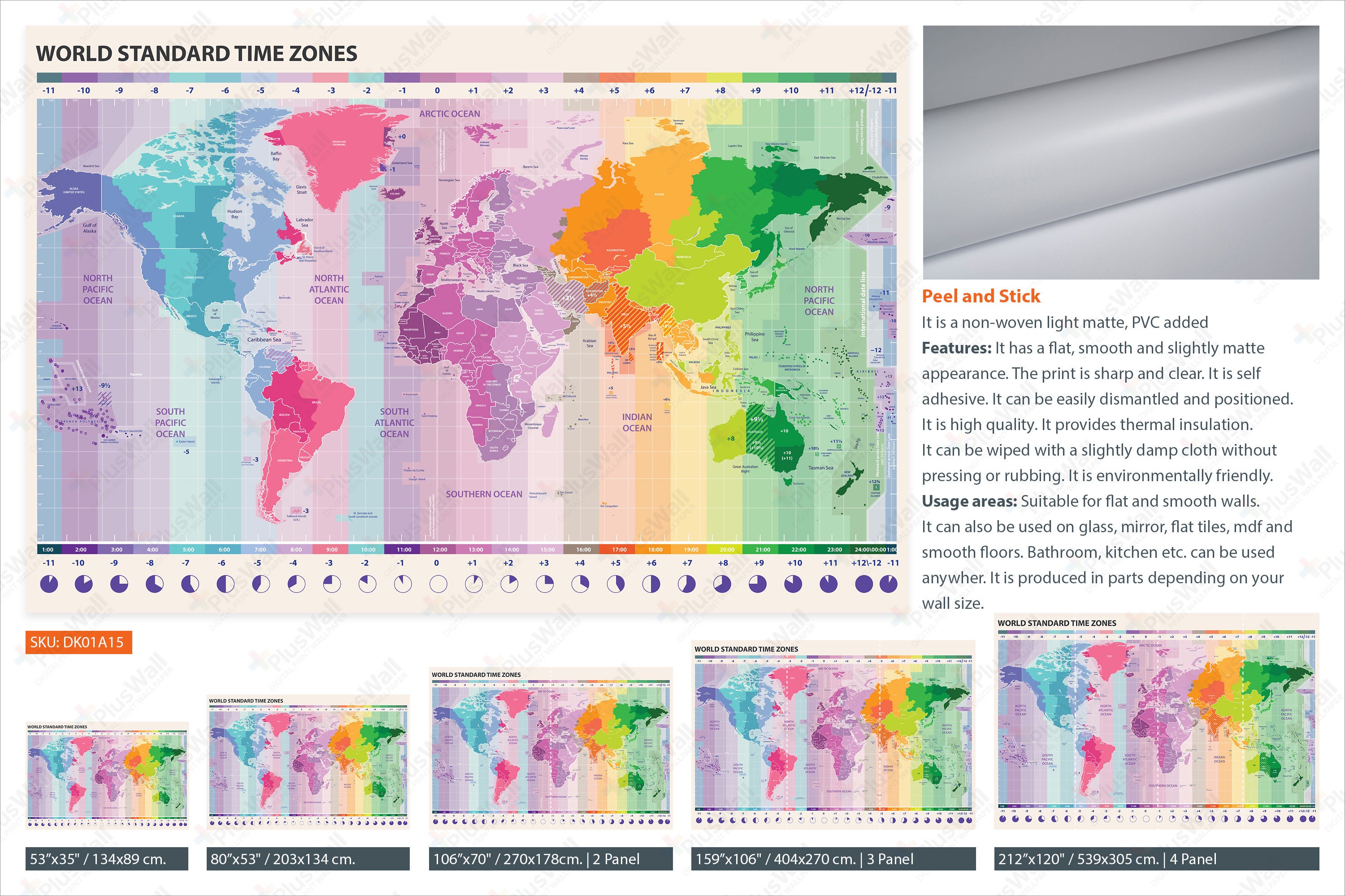 World Standard Time Zones Wallpaper, Peel & Stick Wallpaper, World Time ...