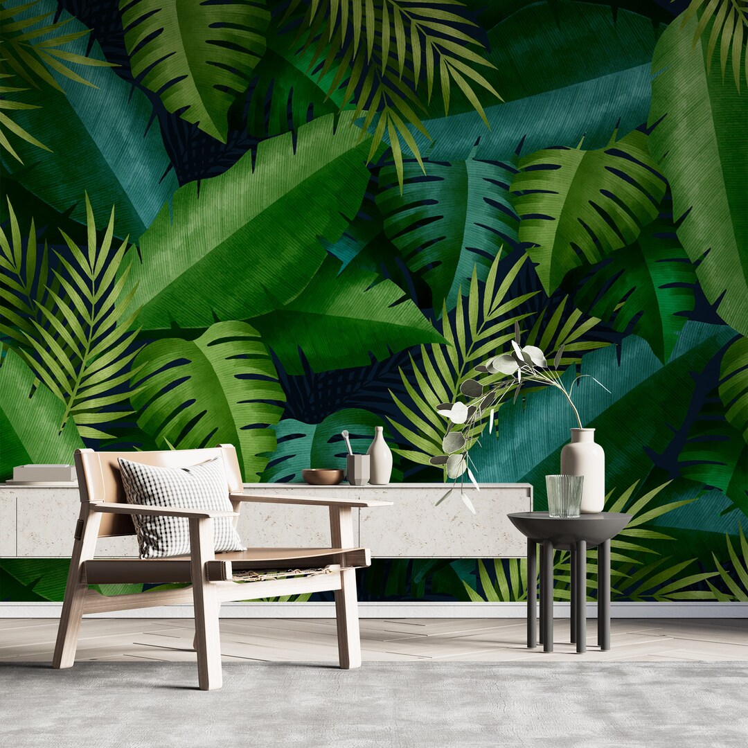 Tropical Large Leaf Pattern Wallpaper, Tropical Summer Wall Mural ...