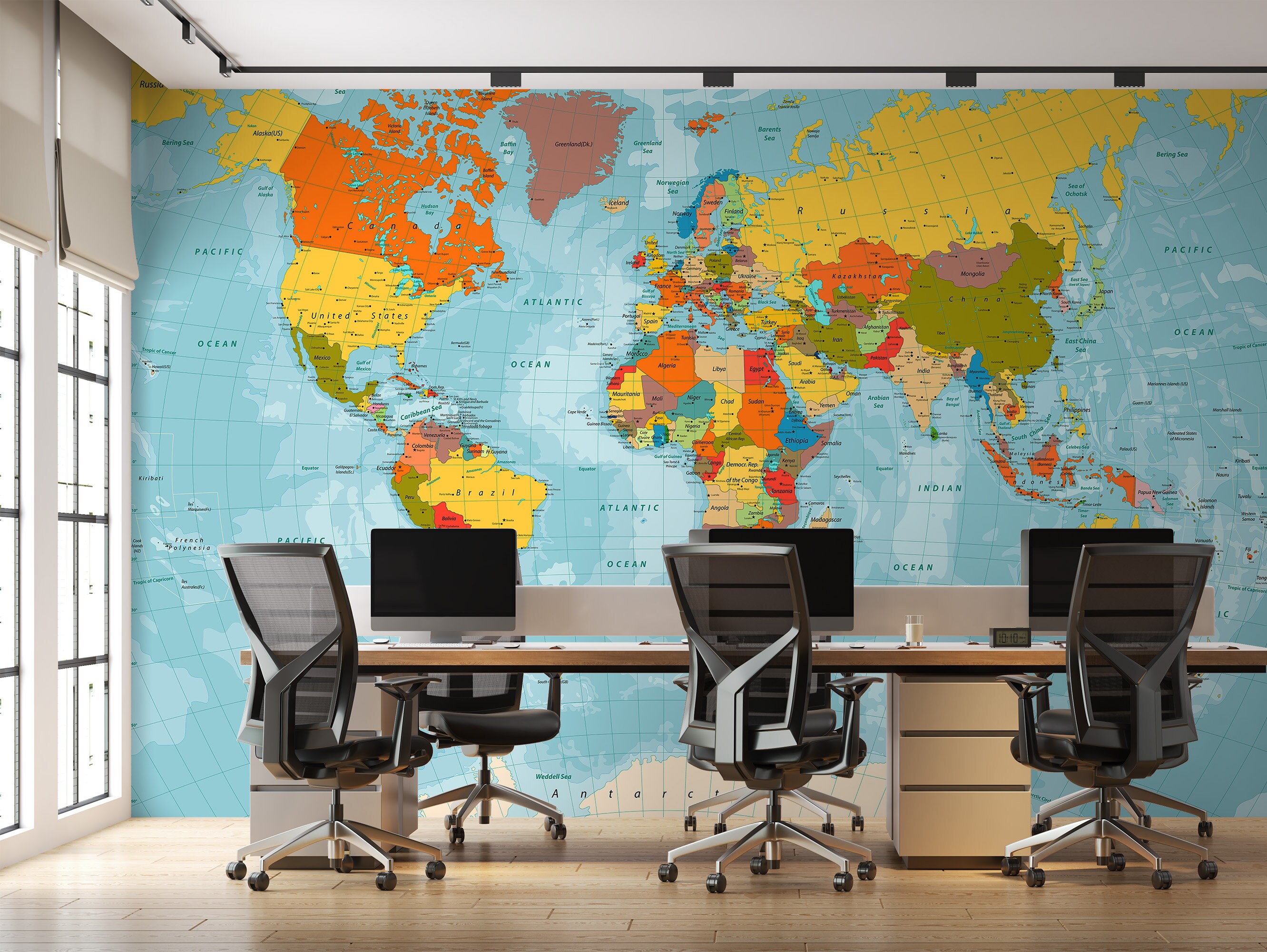 Peel and Stick Kids Room World Map Wallpaper, Modern Political Map Wall ...