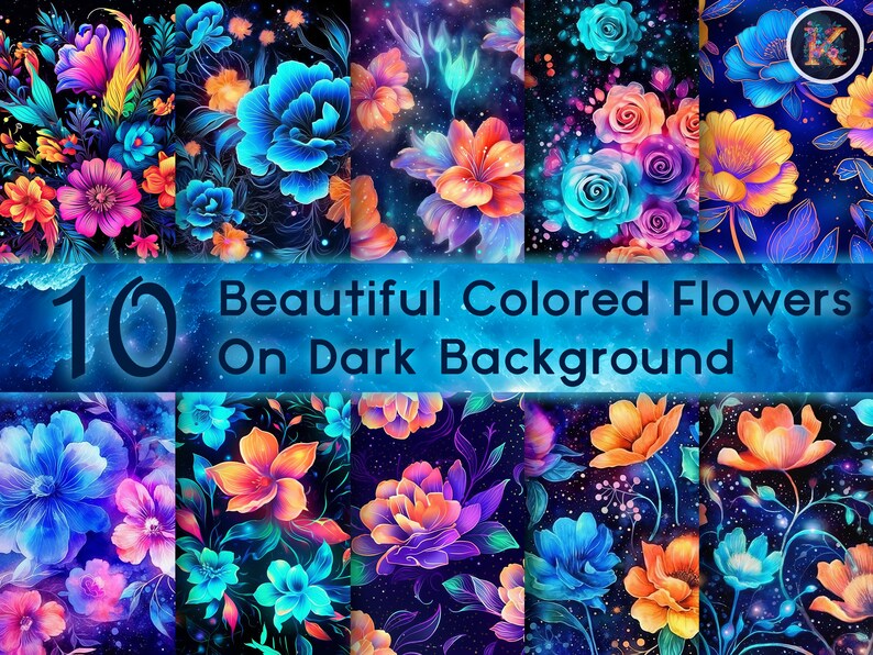 Neon Flower Pattern for Background Digital Blooms on Galactic ...