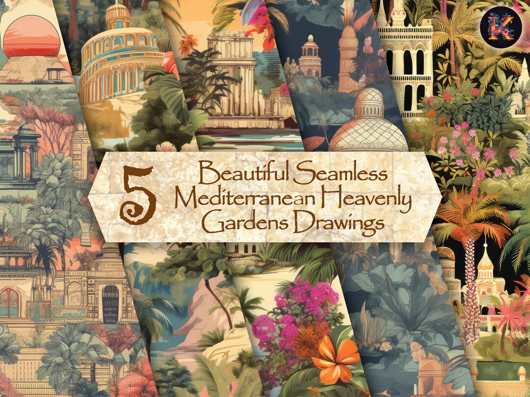Mediterranean Oasis Gardens Seamless Digital Pattern Collection - Etsy UK
