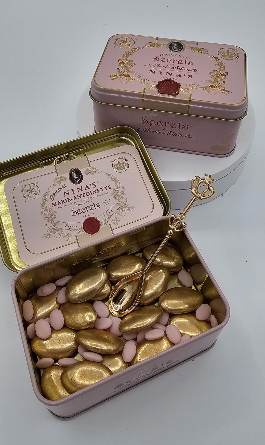 Nina's Paris Marie Antoinette Secrets Candies in Stunning Pink Embossed Candy Tin. - Etsy