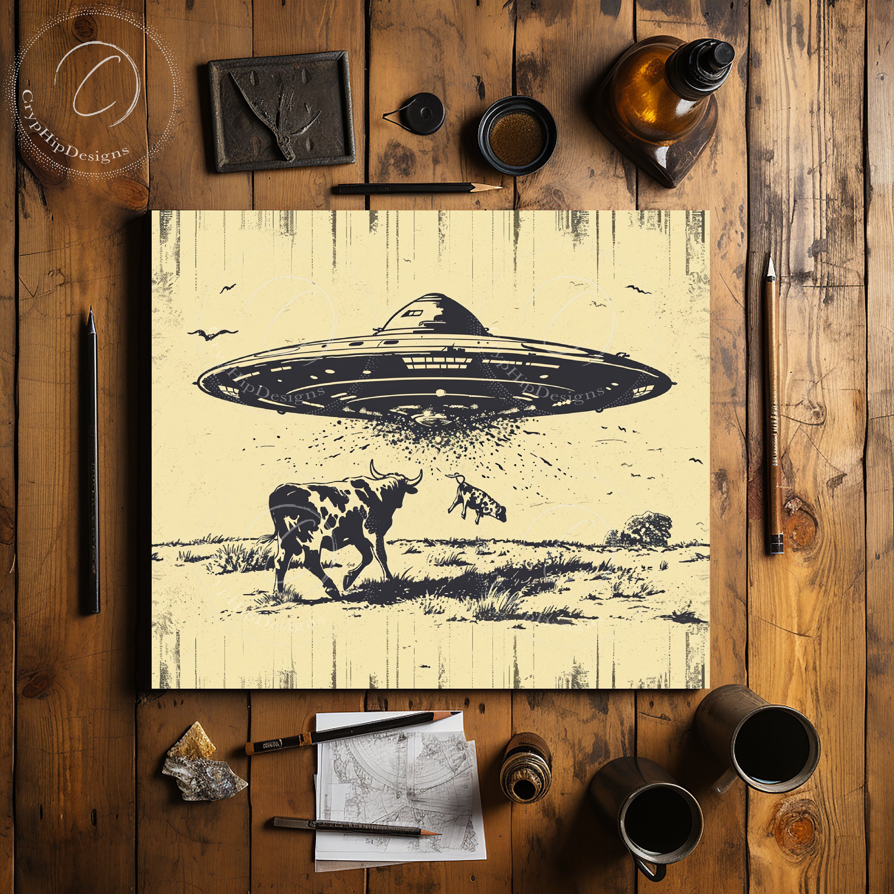 Alien Abduction, UFO Design, Cow Tractor Beam, 20 Oz Seamless Straight ...