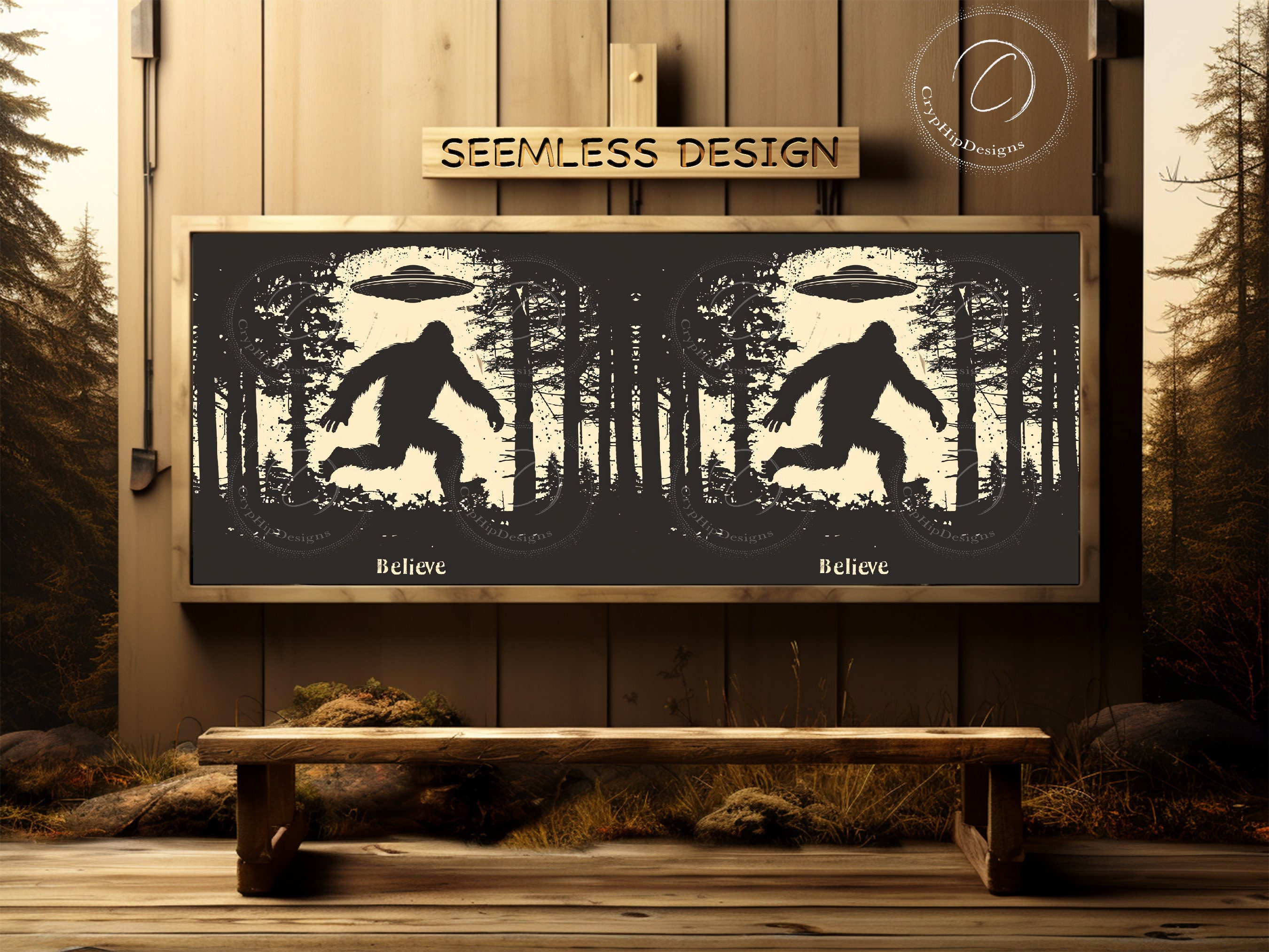 Bigfoot UFO Design, 20 Oz Seamless Skinny Tumbler Wrap, Sublimation PNG ...