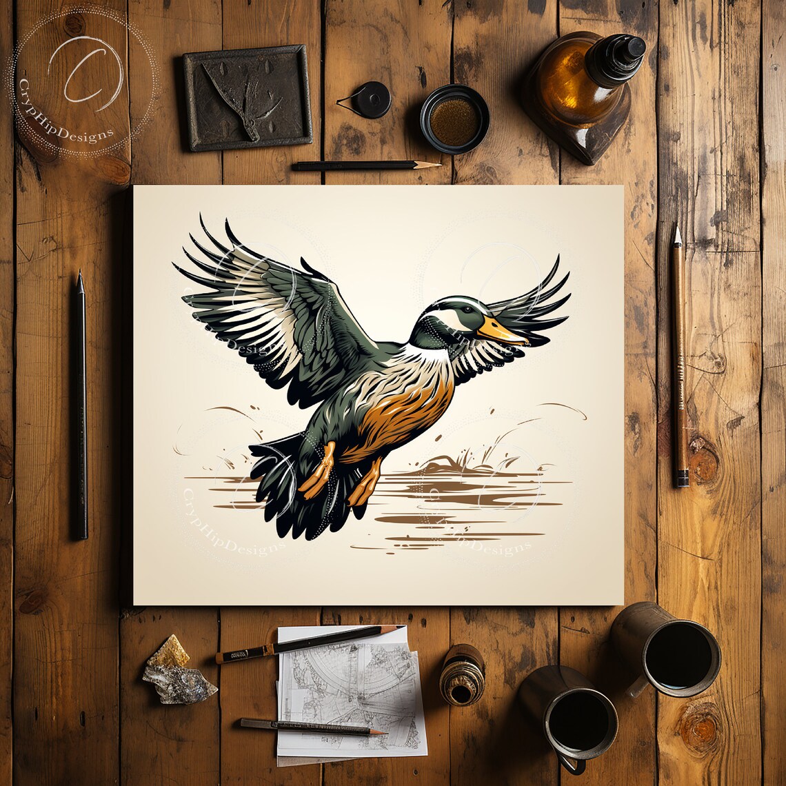 Bird Hunting Design, Duck, 20 Oz Seamless Skinny Tumbler Wrap ...