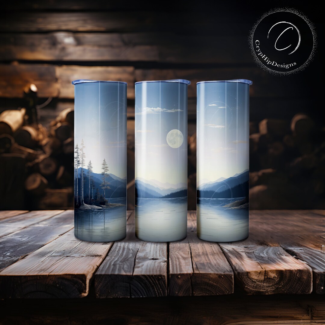 Full Moon Lake Design, Smokey Mountains, 20 Oz Seamless Skinny Tumbler ...