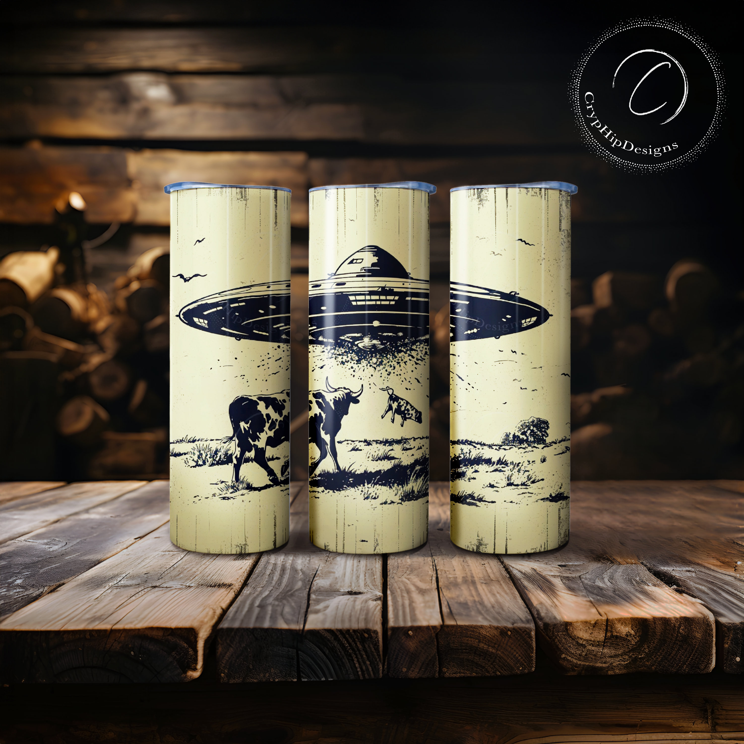 Alien Abduction, UFO Design, Cow Tractor Beam, 20 Oz Seamless Straight ...
