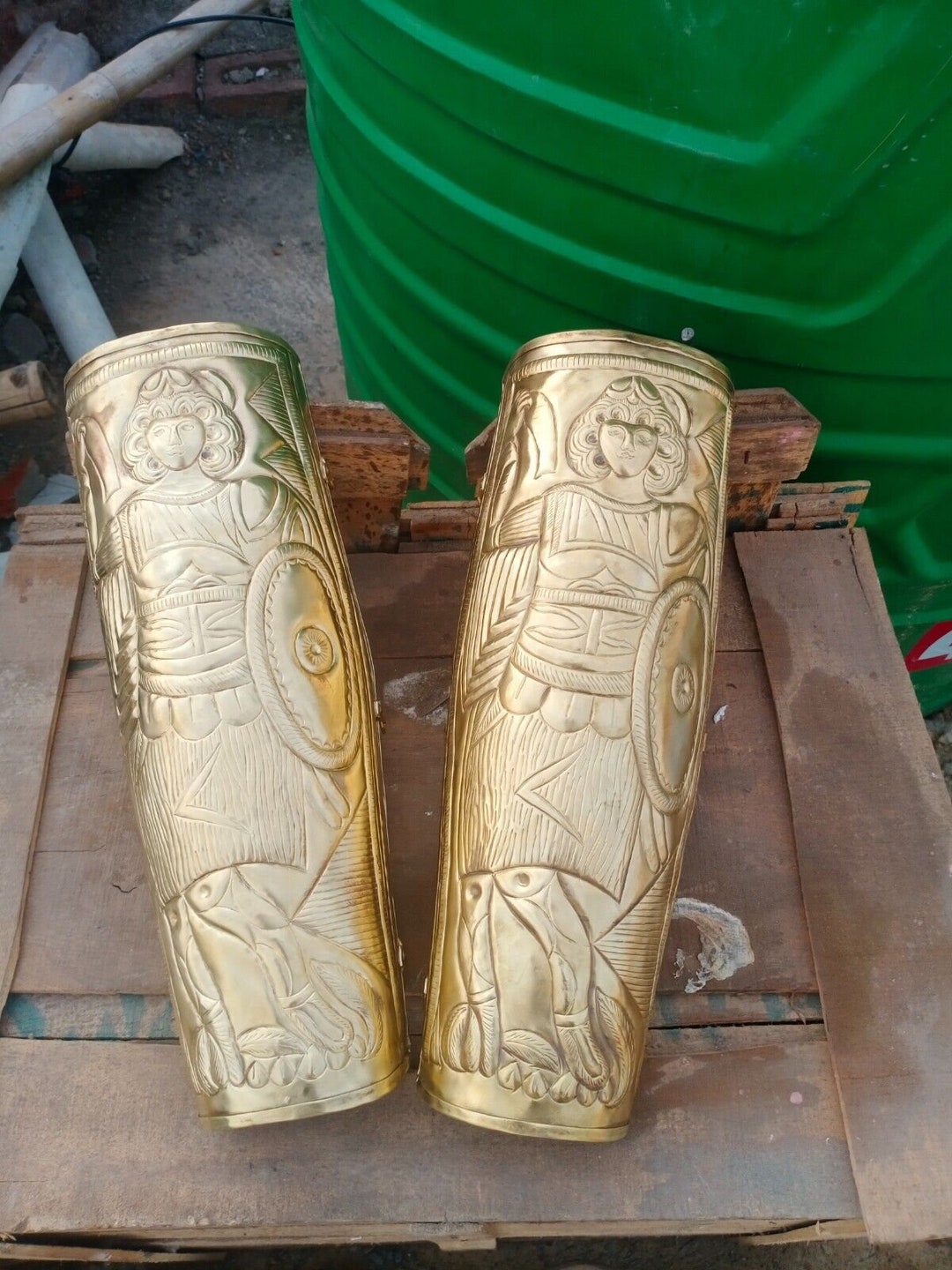 Medieval Roman Greaves Made in 1.2 Mm Brass With Leather / - Etsy