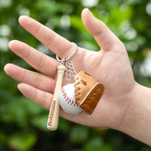 Personalized Mini Baseball Keychain Custom Engraved Name Bat Keyring ...