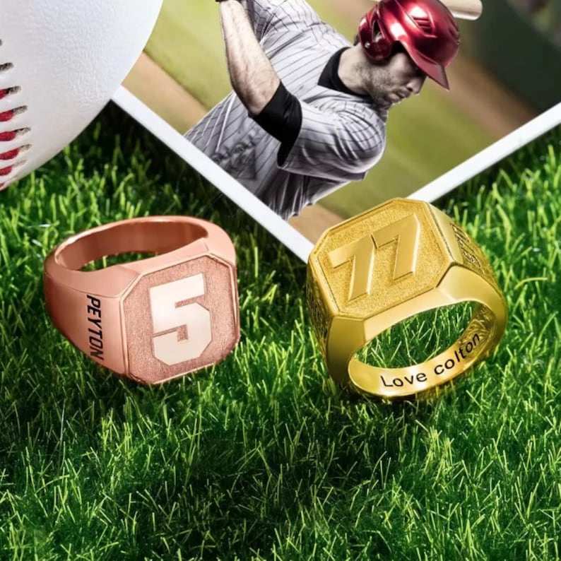 Personalized Number Signet Ring With Inner Engraved Sporty Jewelry Gift ...