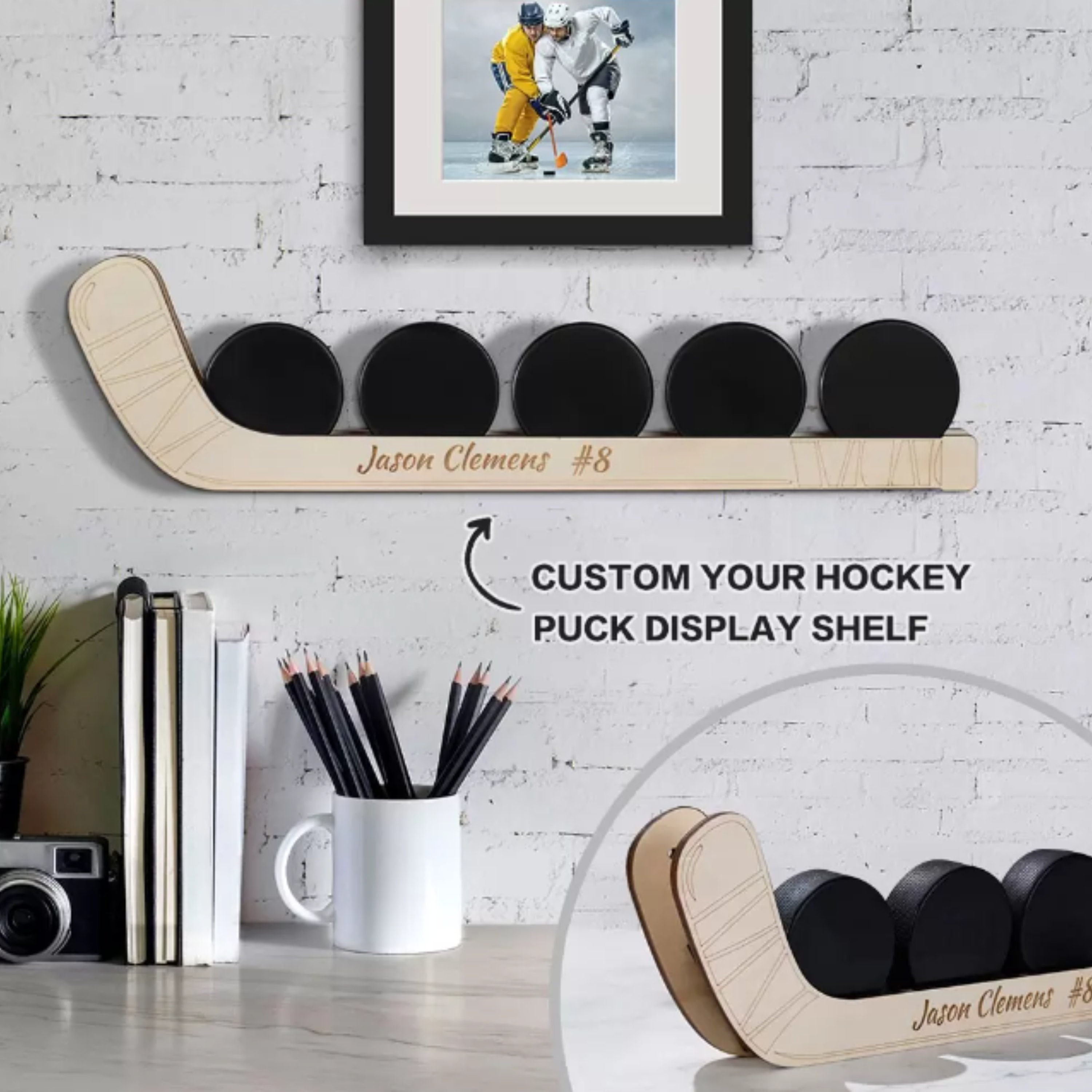 Customized Hockey Puck Display Shelf Gifts for Hockey Players Wooden ...