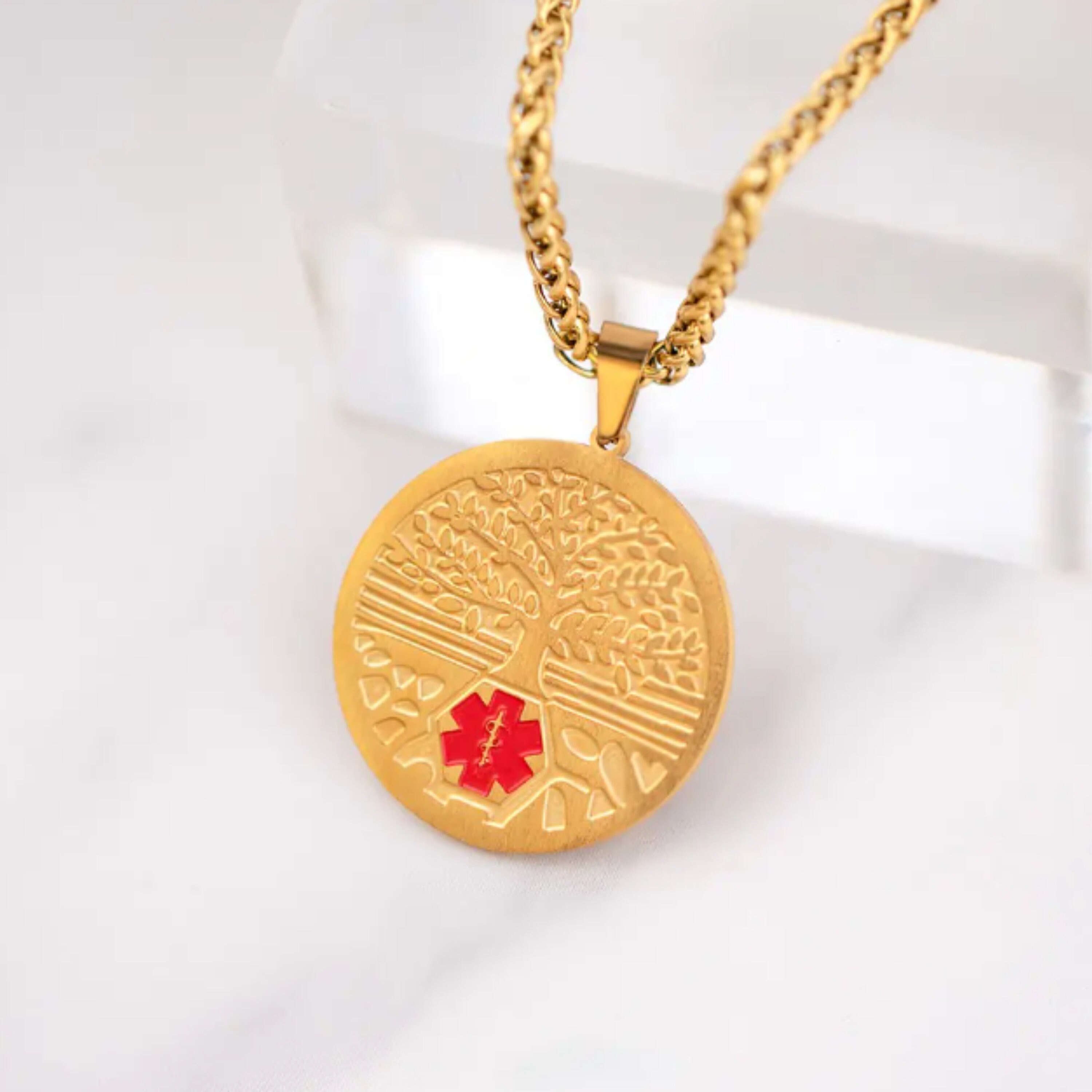 Custom Medical Alert Necklace Family Tree Pendant Necklace Engraved ...