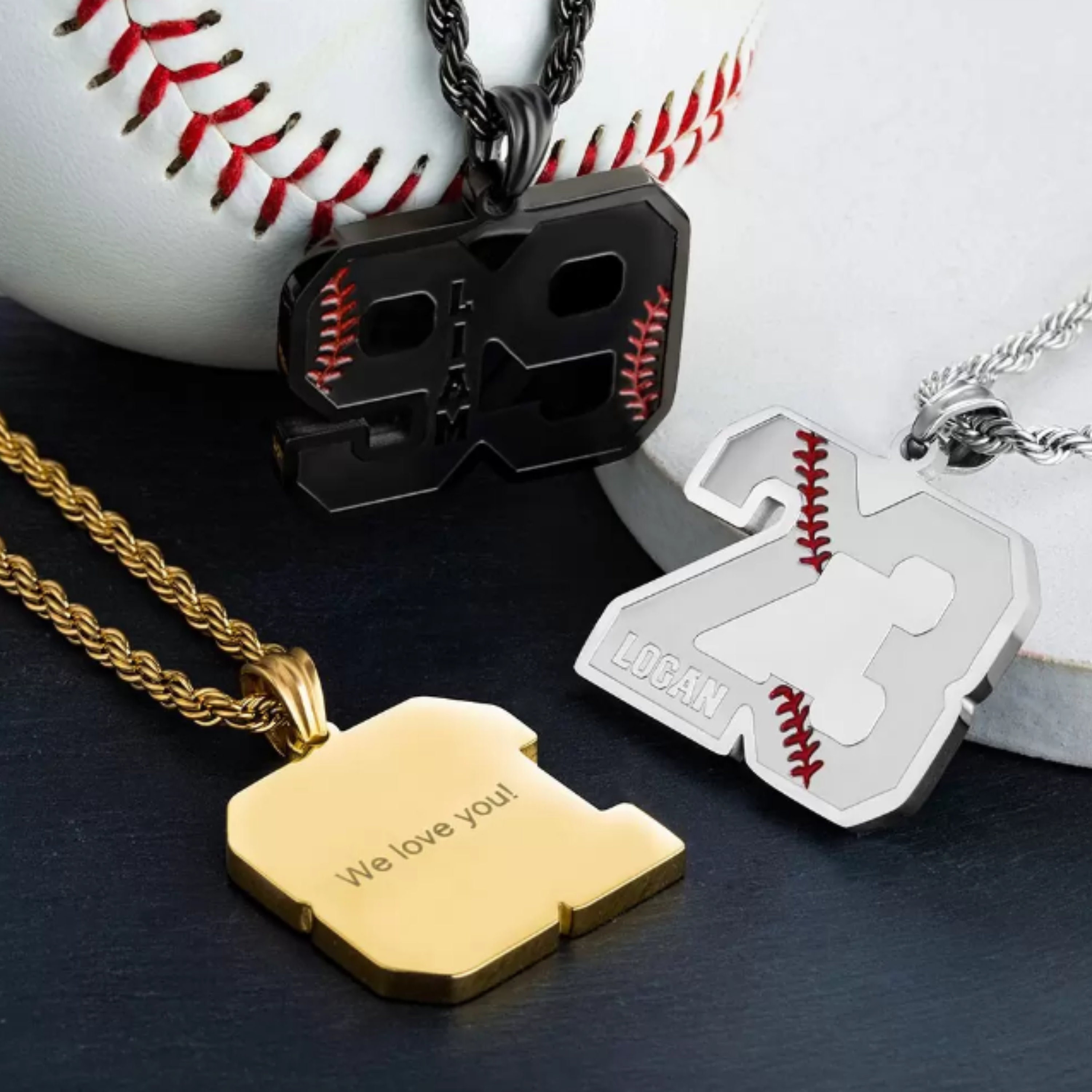 Customized Sports Number Necklace With Engraved Name Baseball Player ...