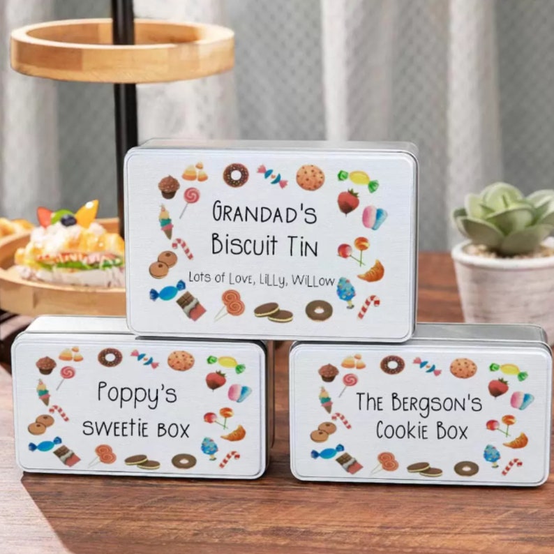 Personalized Biscuits Tin With Cute Candy Dessert Pattern Cookie Jar ...
