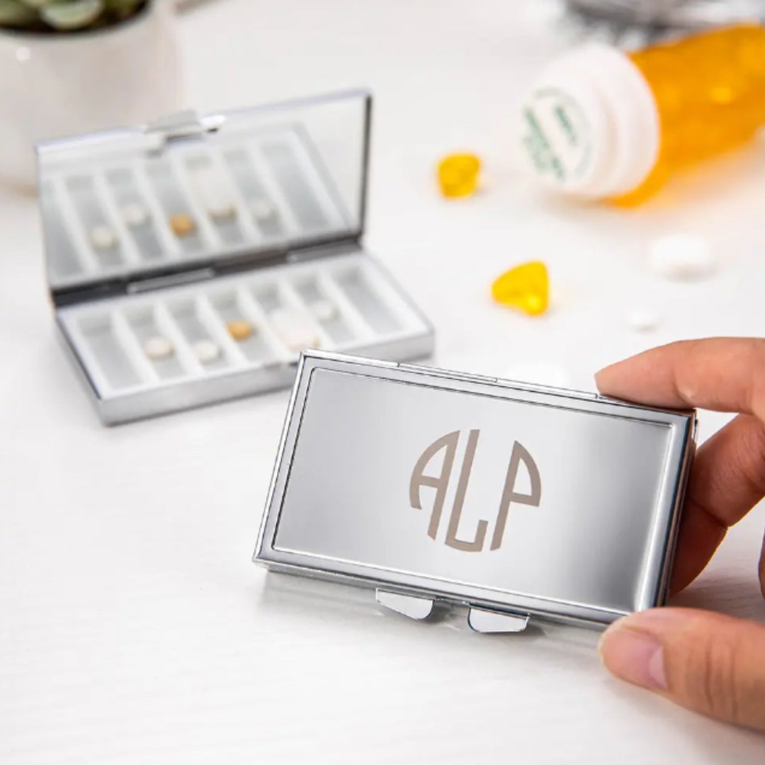 Personalized Pill Box Organizer Custom Case Holder for Pills Monogram ...