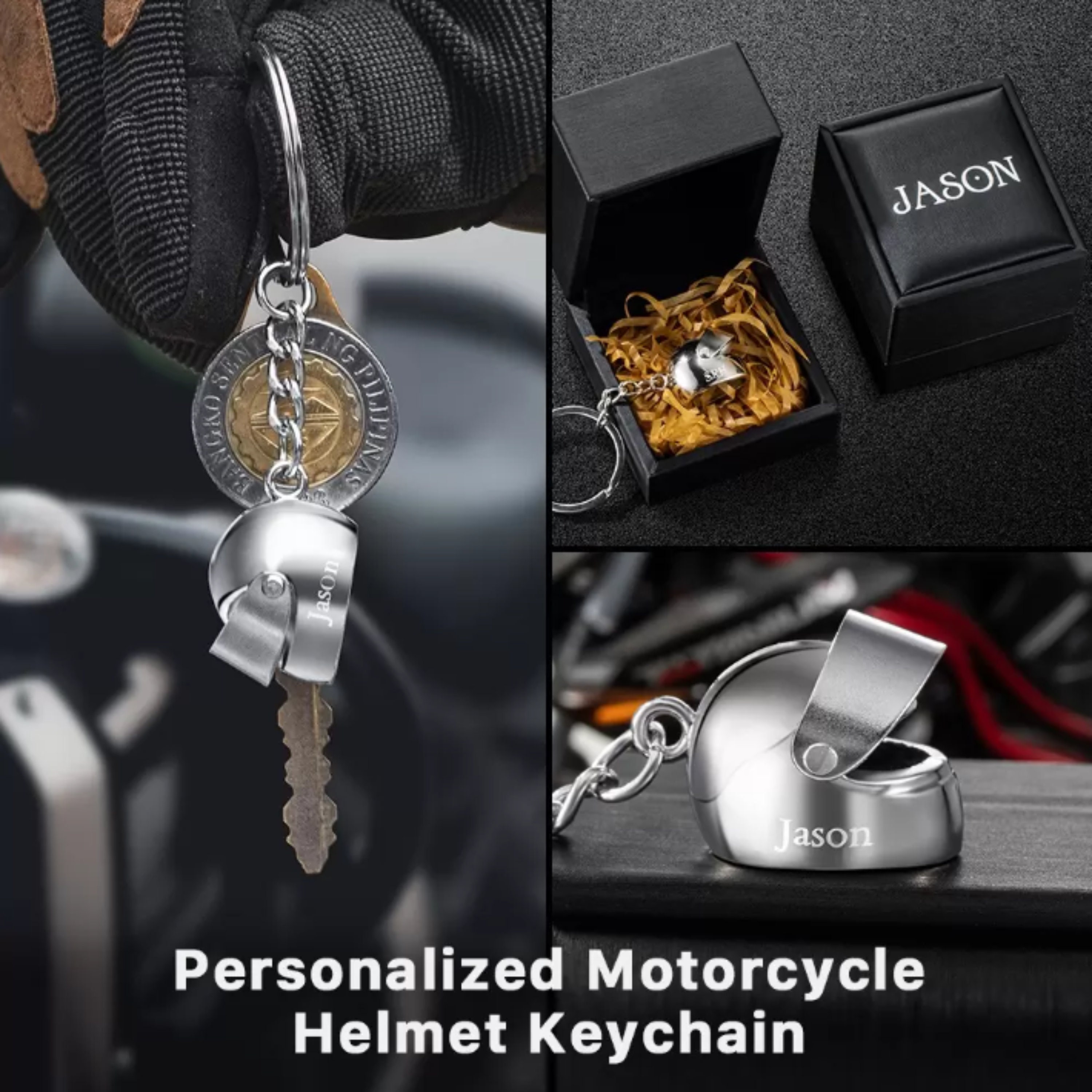 Custom Motorcycle Helmet Keychain With Name Engraved Personalized Biker ...