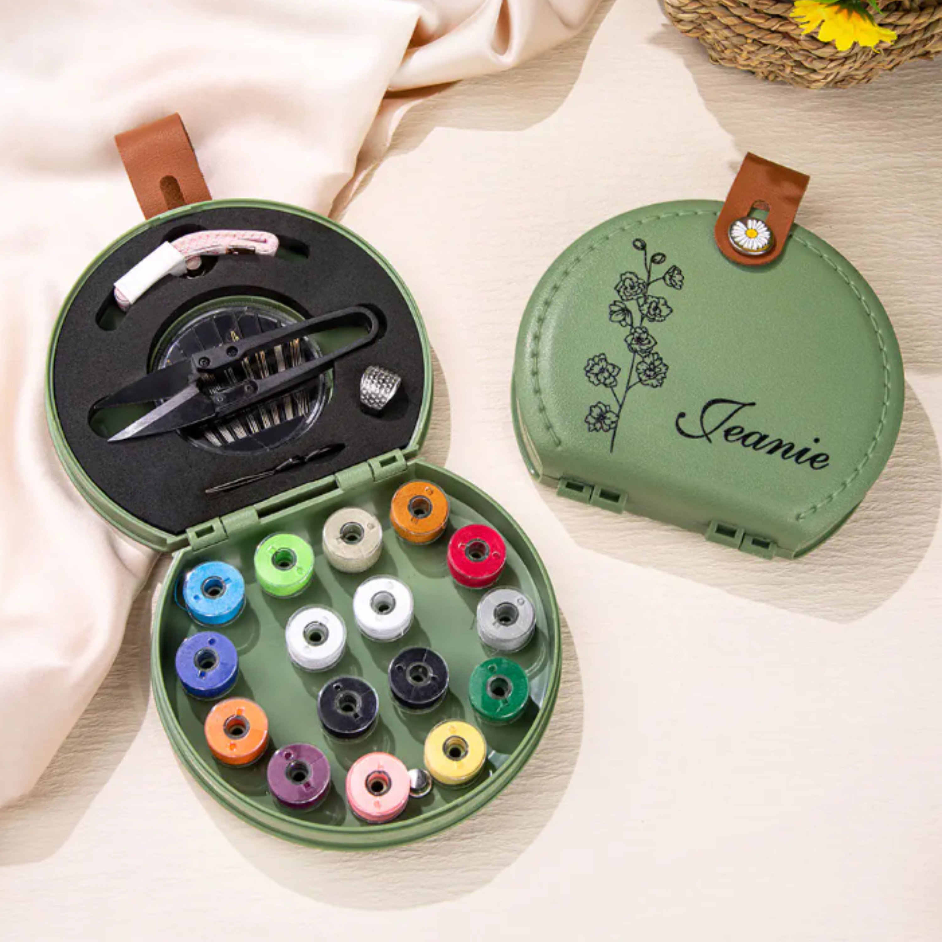 Personalized Birth Flower Sewing Kit Gift for Her Mom Grandma Portable ...