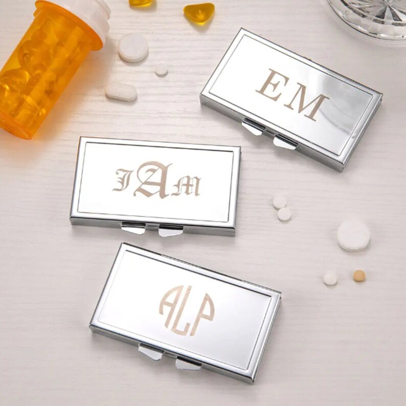 Personalized Pill Box Organizer Custom Case Holder for Pills Monogram ...