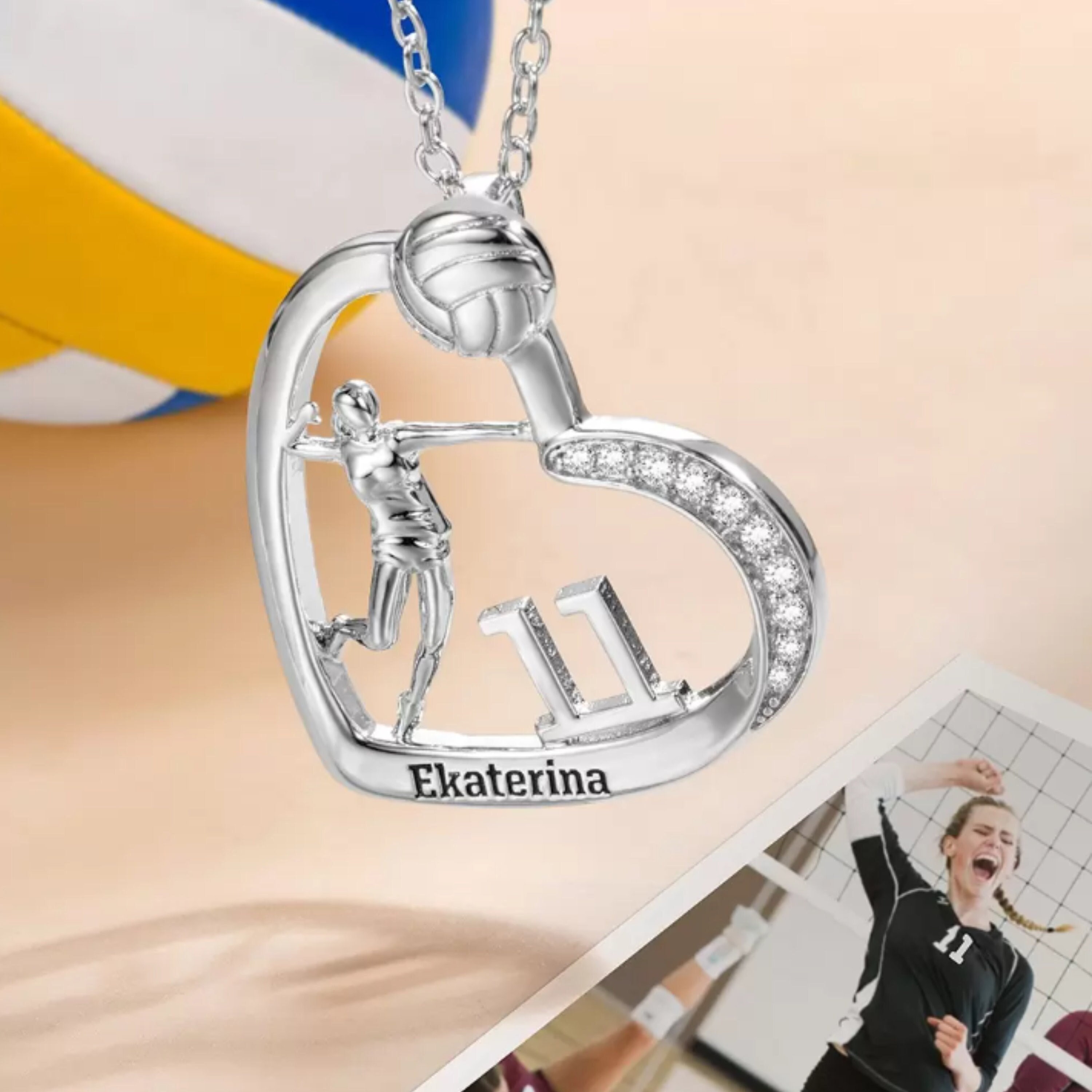 Personalized Volleyball Necklace for Her Heart Name Necklace Custom ...