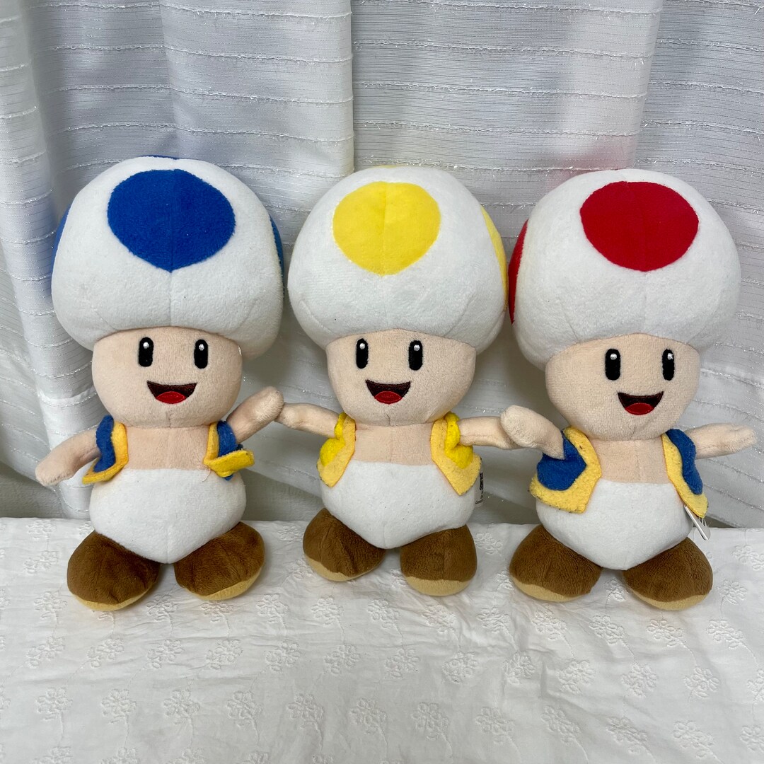 Nintendo Super Mario Bros.red Blue and Yellow Toad Mushroom 8 Plush ...