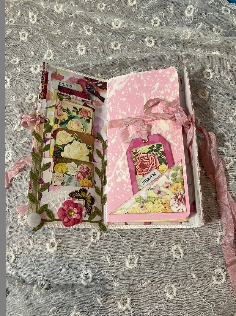 Beautiful Handmade Tri-fold Rose Junk Journal For Journaling Notes 