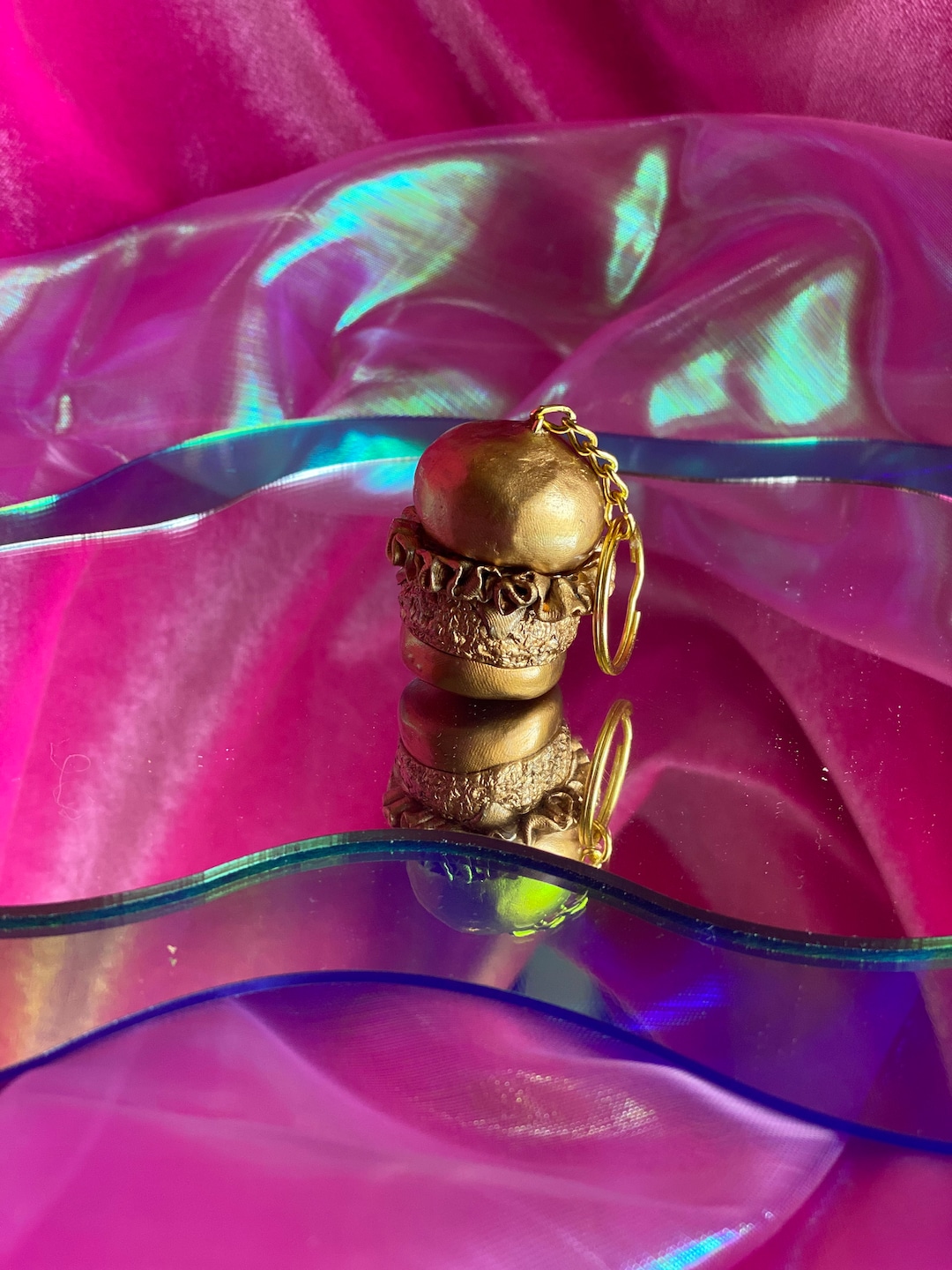 Burger Key Chain (bronze) | Polymer Clay Keychain Stash Jar | Unique ...