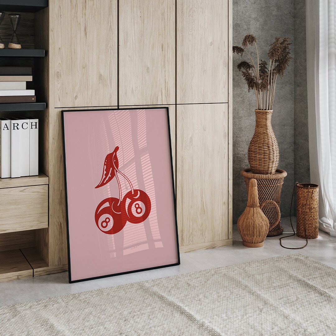 Trendy Retro 8 Ball Cherries Print Modern Decor Illustration - Etsy