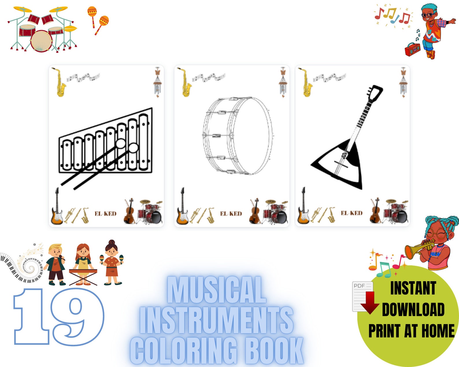 Musical Instrument Coloring Pages - Use at Home or School - Music ...
