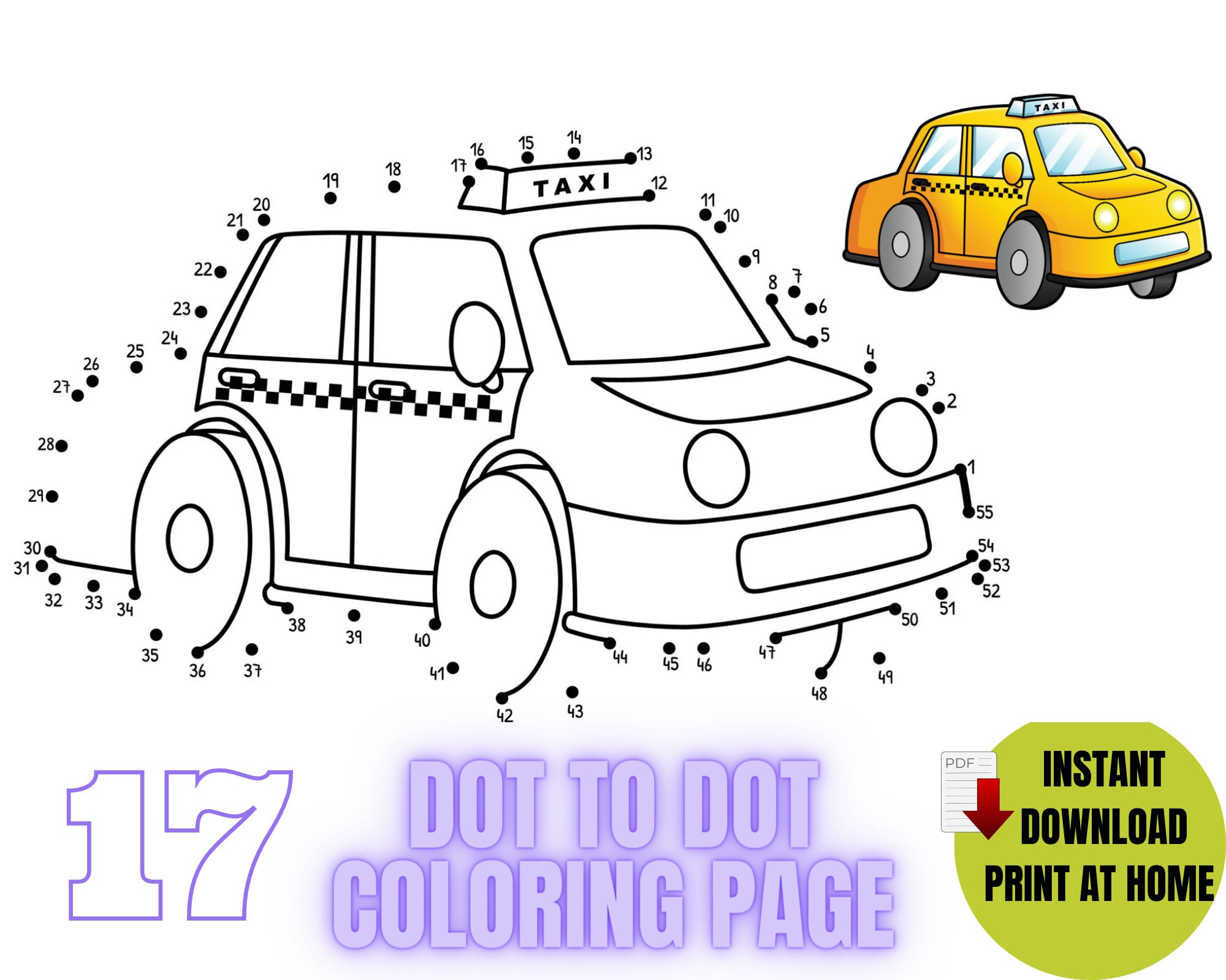 Printable Dot to Dot for Kids, Vehicle Tool Connect the Dots, Preschool ...