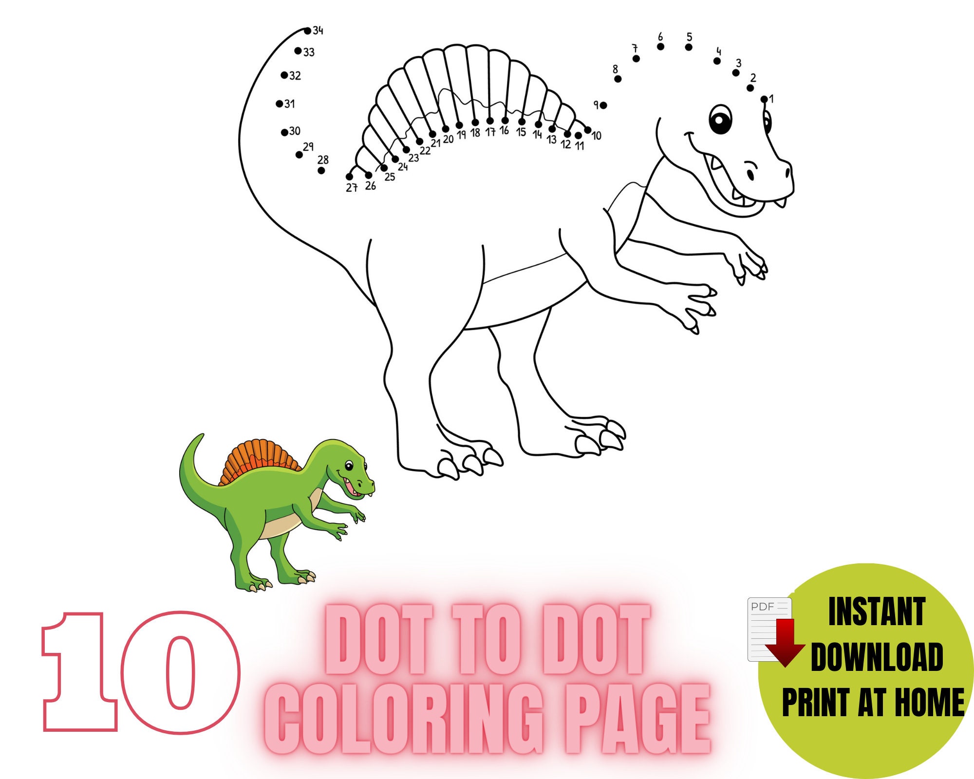 10 Pages Kids Dot to Dot, Dinosaur , Dot to Dot, Connect the Dots ...