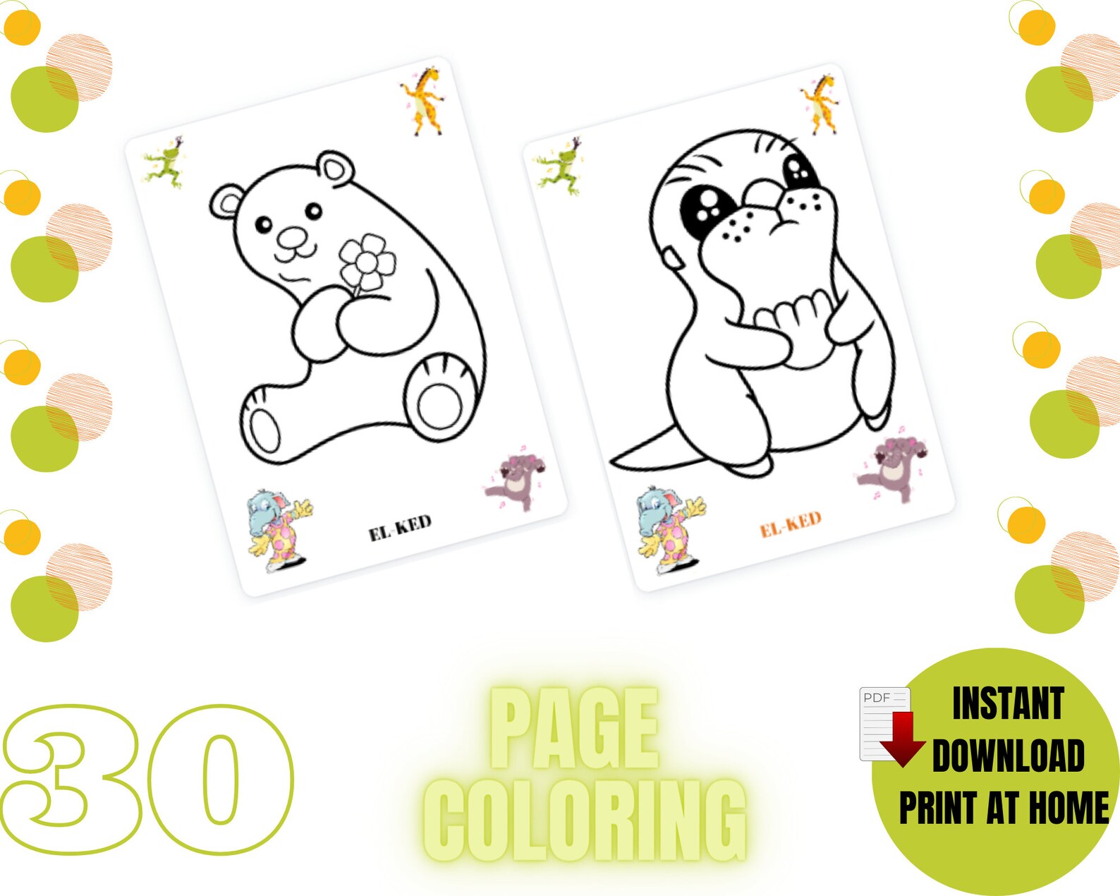 Coloring Pages Pack, 30 Animal Coloring Pages for Kids, Coloring Book ...