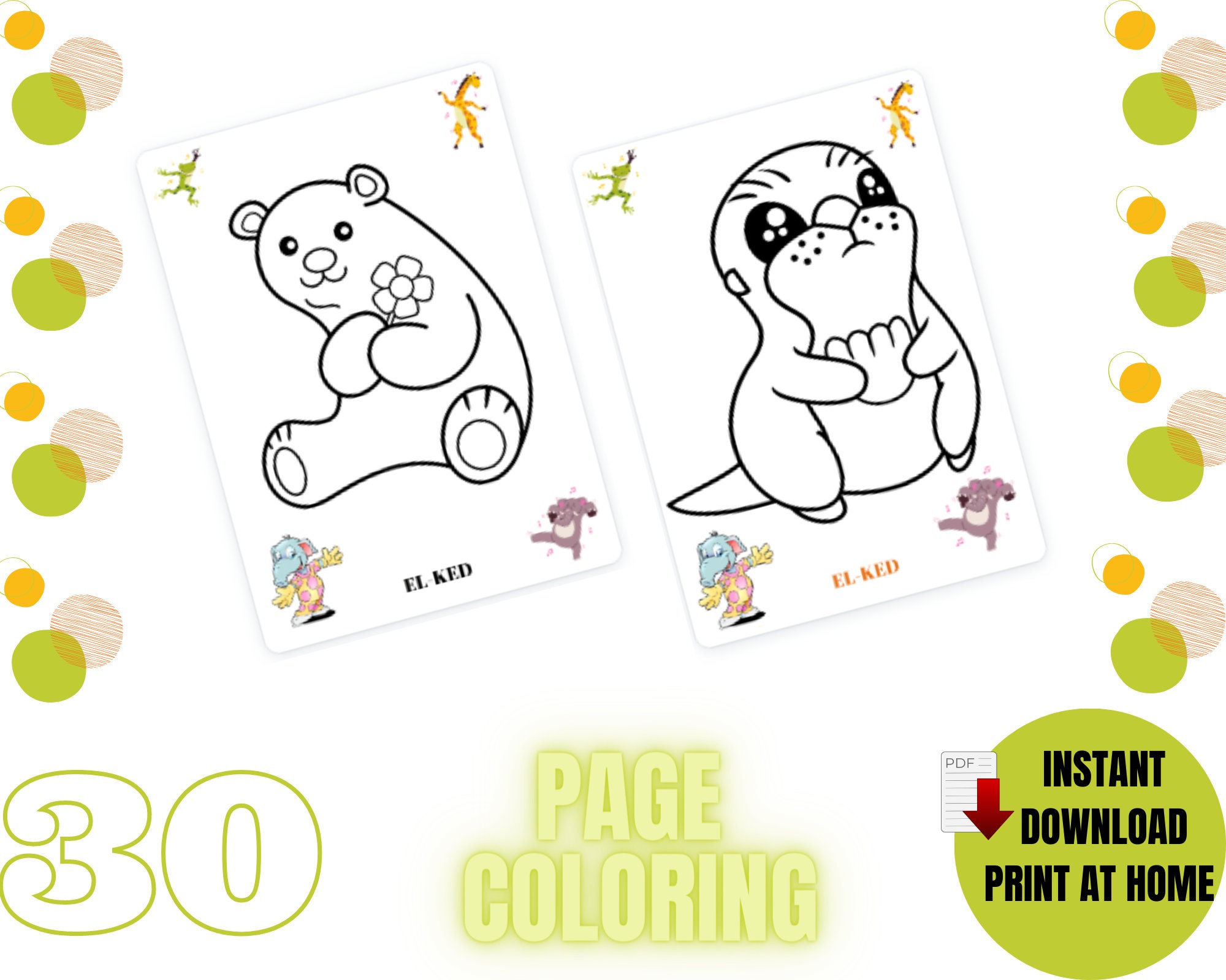 Coloring Pages Pack, 30 Animal Coloring Pages for Kids, Coloring Book ...