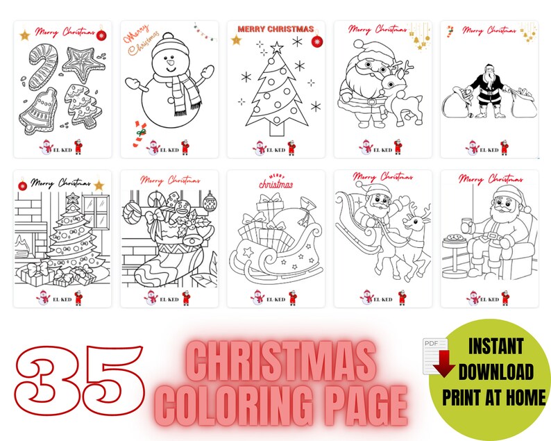 35 Christmas Coloring Pages: PDF Coloring Christmas - Etsy