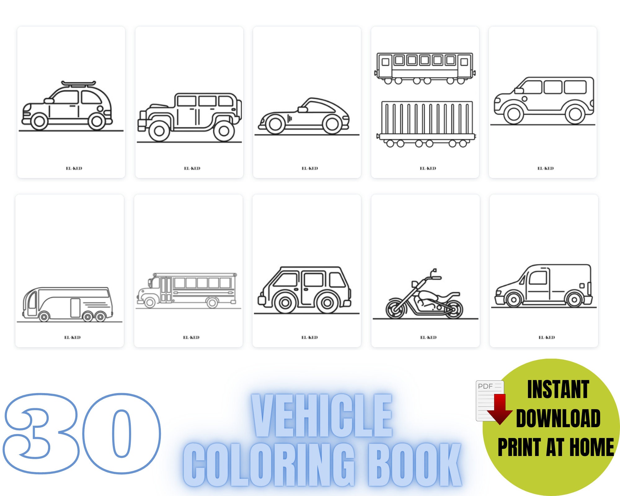 30 Vehicle Coloring Pages for Kids Printable Transportation Coloring ...