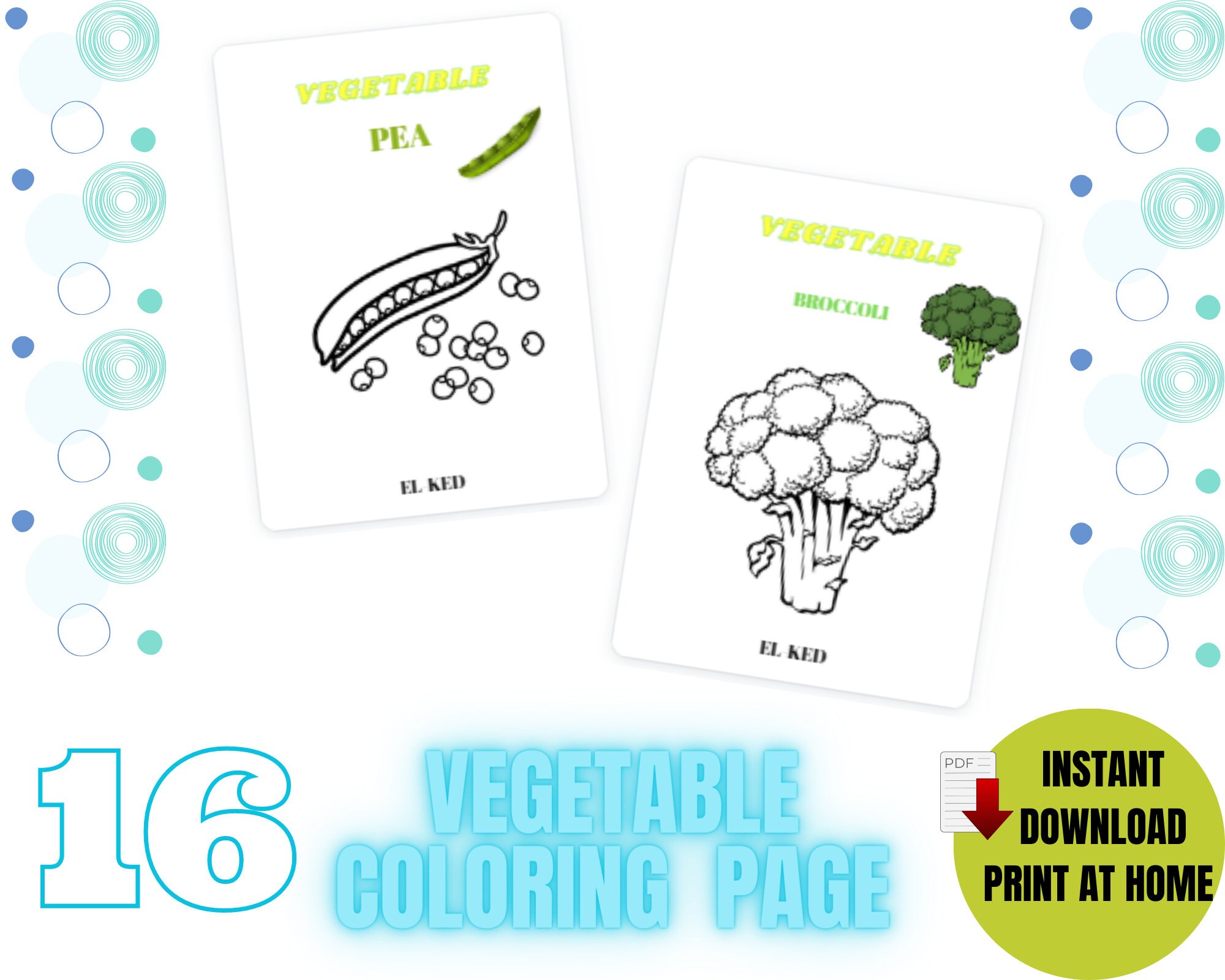 Vegetable Coloring Pages, Vegetable Coloring Book for Kids, Digital ...