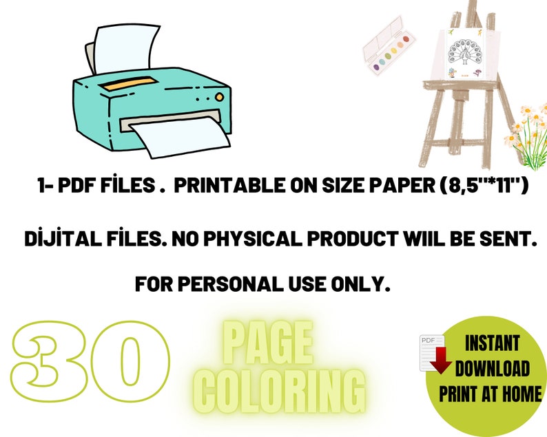 Coloring Pages Pack, 30 Animal Coloring Pages for Kids, Coloring Book ...